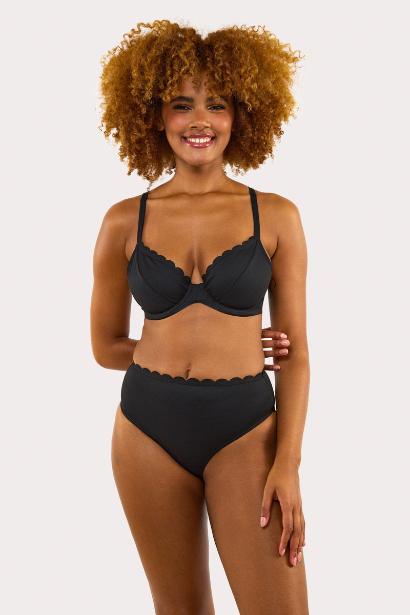 Sophia Mix & Match Black Scallop High-Waist Bikini Bottom – Playful Promises