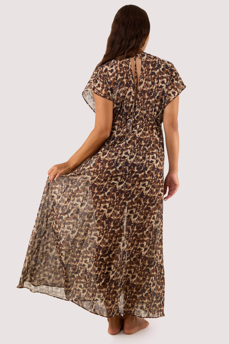 Zarah Animal Print Georgette Long Beach Kaftan – Playful Promises
