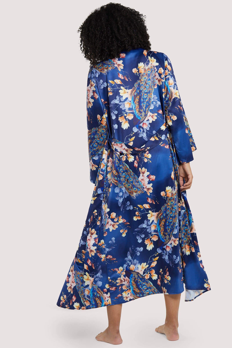 FFFB Peacock Print Satin Robe – Playful Promises