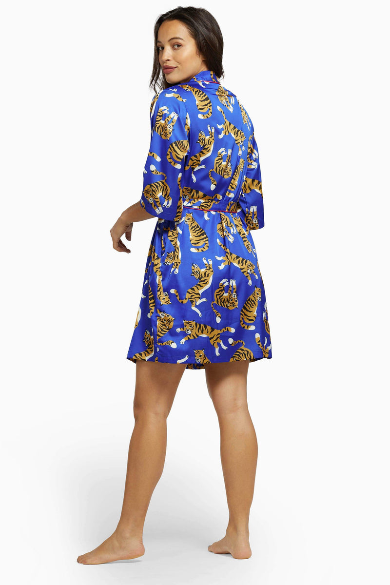Blue Tiger Short Robe – Playful Promises