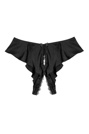 Black Satin And Lace Trim Ouvert Brief – Playful Promises