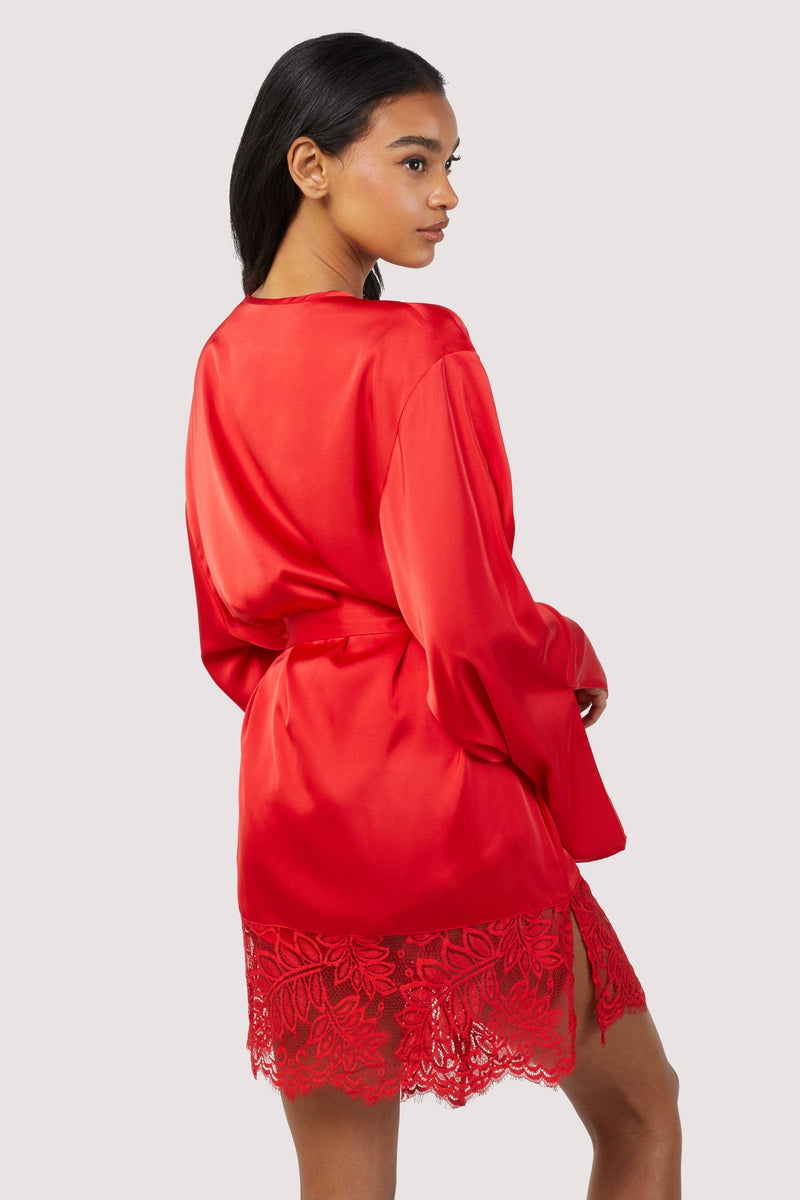 Rosie Red Satin and Lace Robe – Playful Promises